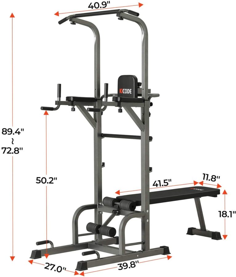 Kicode Power Tower with Bench, Pull Up Bar Dip Station, Height...