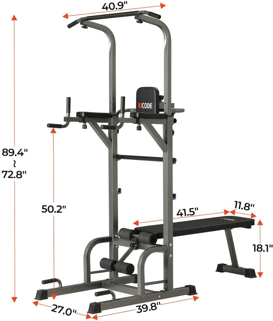 Kicode Power Tower with Bench, Pull Up Bar Dip Station, Height...