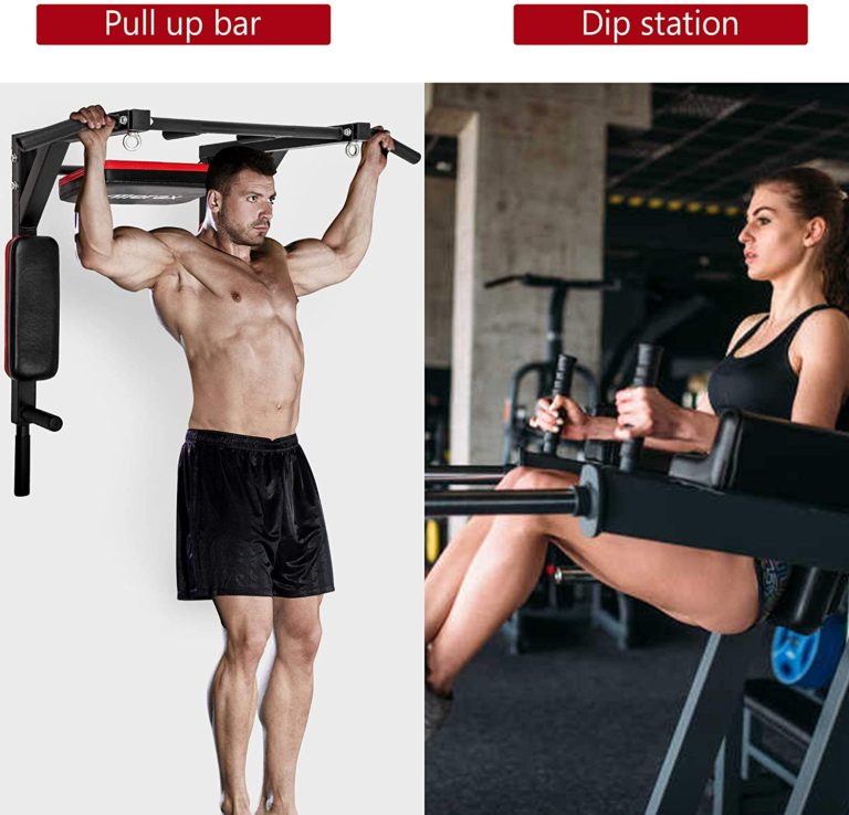 Merax Wall Mounted Pull-Up Bar - Multi-Grip Chin-Up Bar Dip Stand...