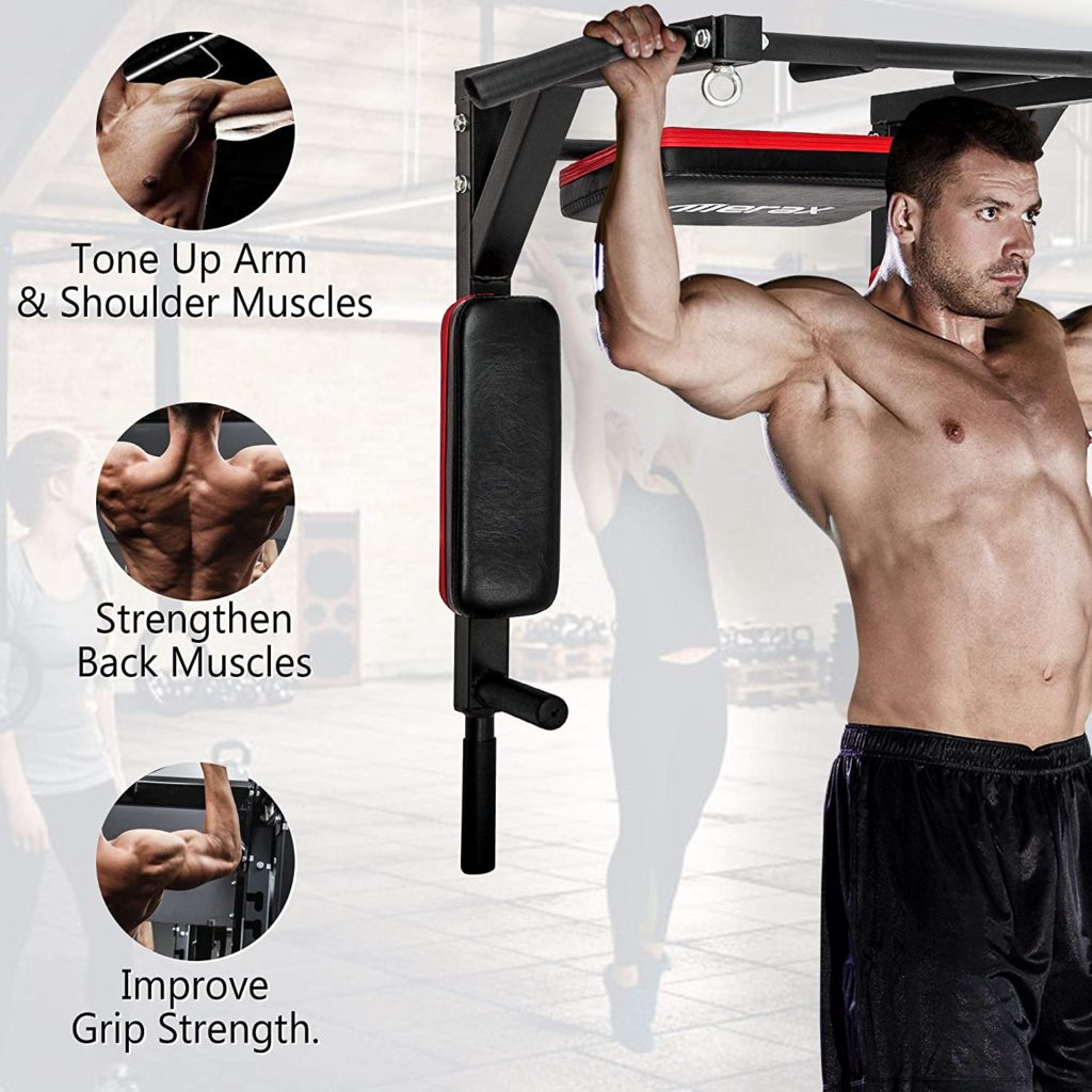 Merax Wall Mounted Pull-Up Bar - Multi-Grip Chin-Up Bar Dip Stand...