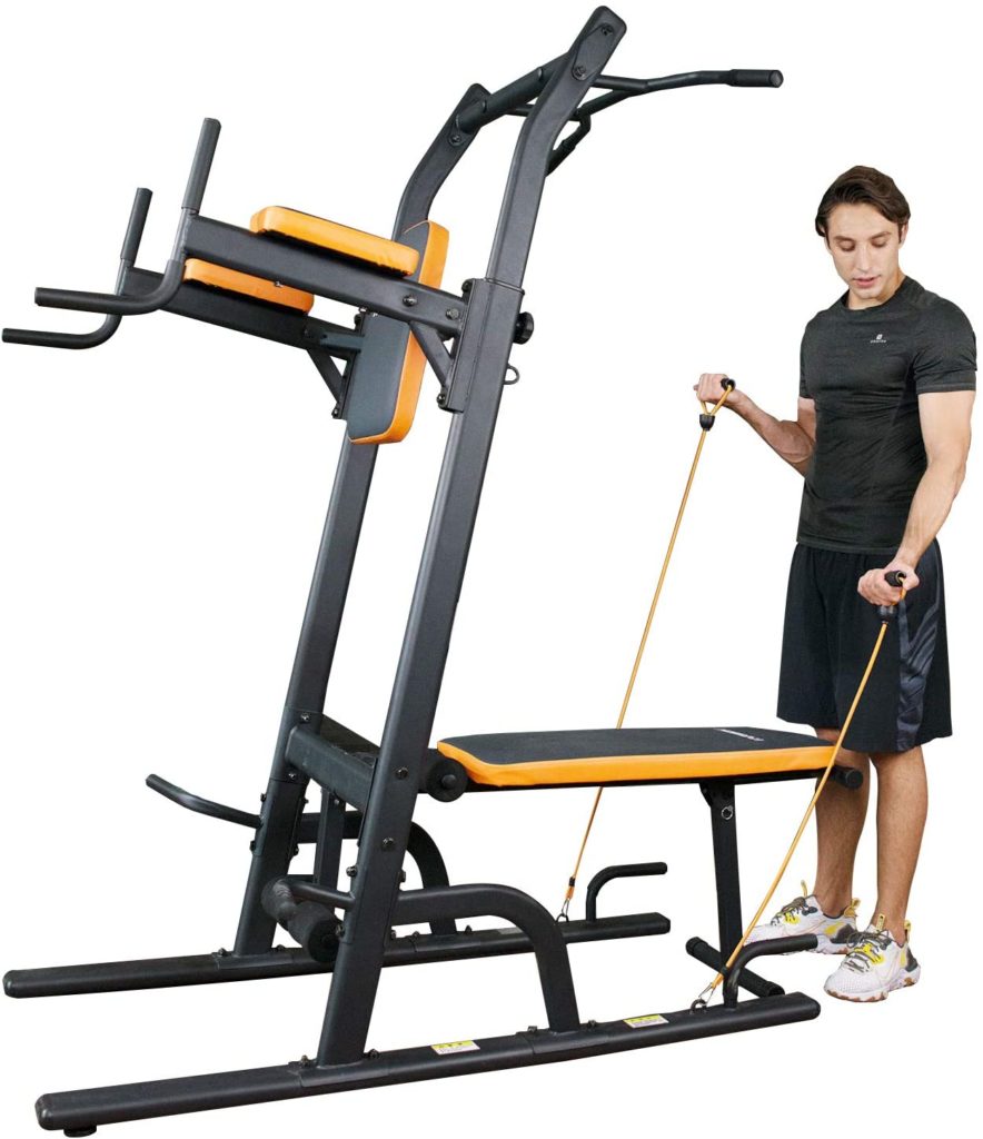 Power Tower Dip Station Multi-Function Pull Up Bar with Bench...