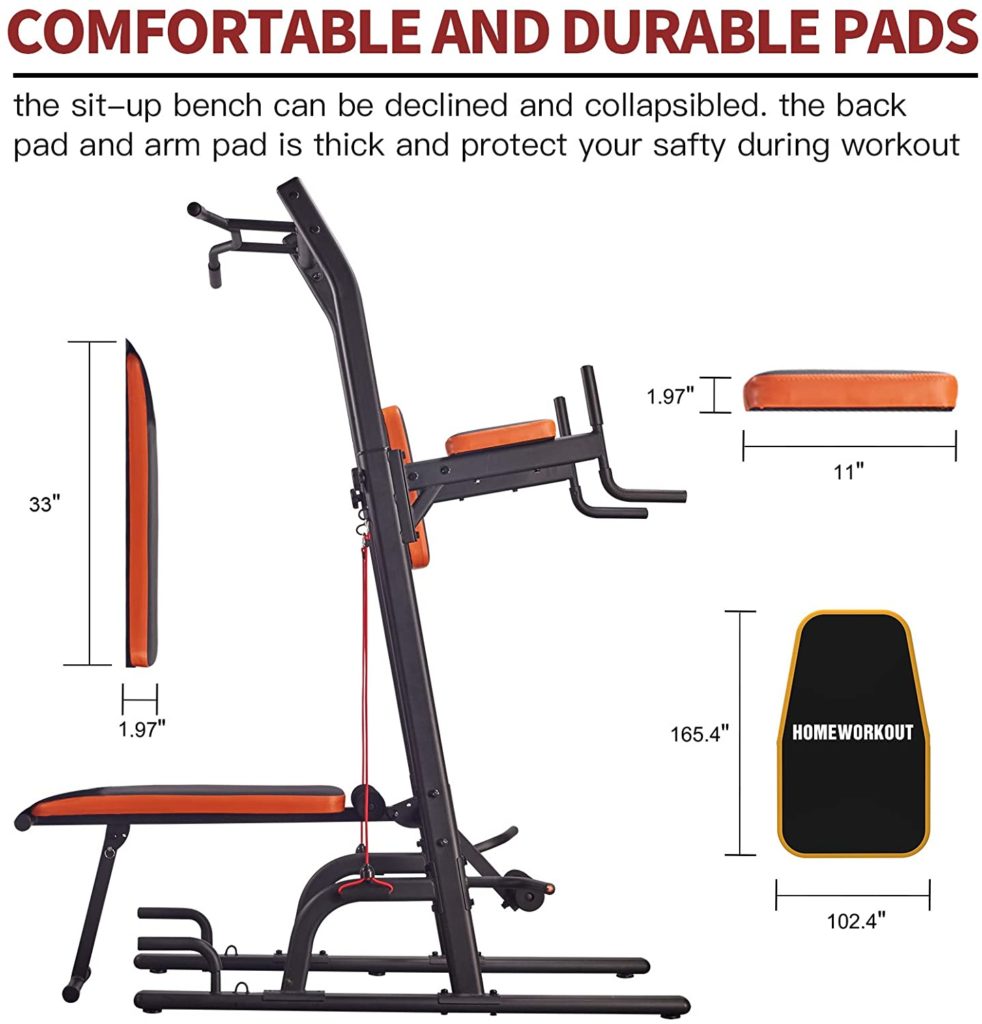 Power Tower Dip Station Multi-Function Pull Up Bar with Bench...
