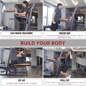 Power Tower Dip Station Multi-Function Pull Up Bar with Bench...
