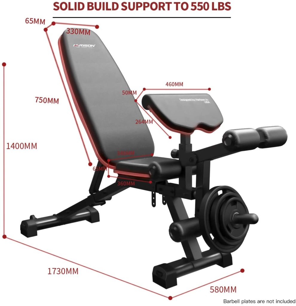 HARISON Adjustable Weight Bench with Leg Extension and Preacher...