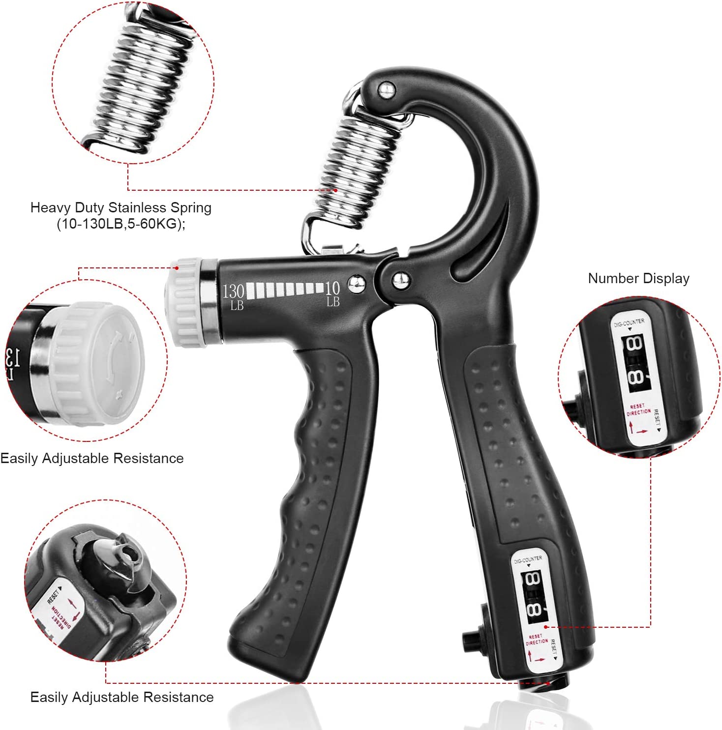 KDG Hand Grip Strengthener 2 Pack Adjustable Resistance ...