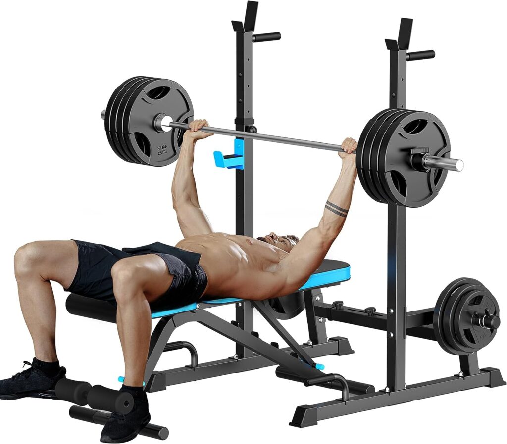 JX FITNESS Weight Bench with Squat Rack, Bench Press Rack...