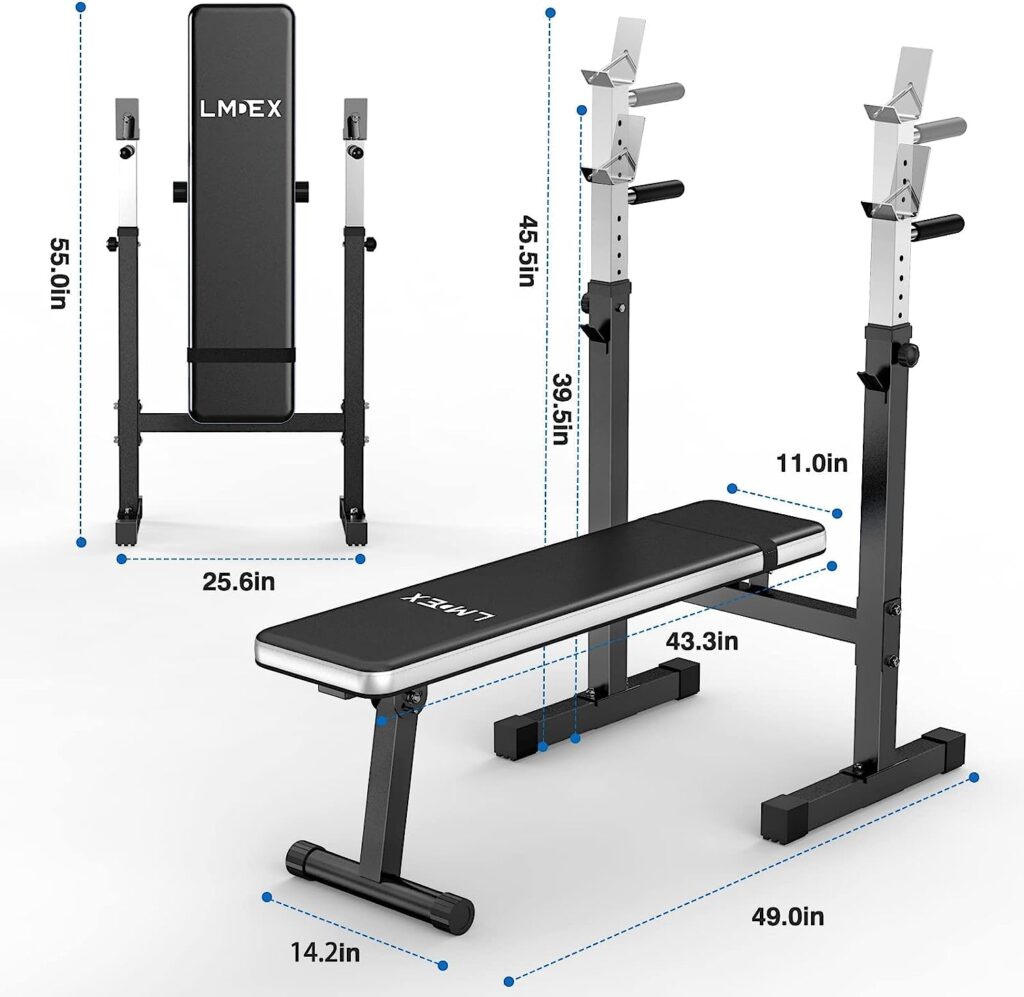 Lmdex Adjustable Weight Bench Press with Squat Rack Folding...