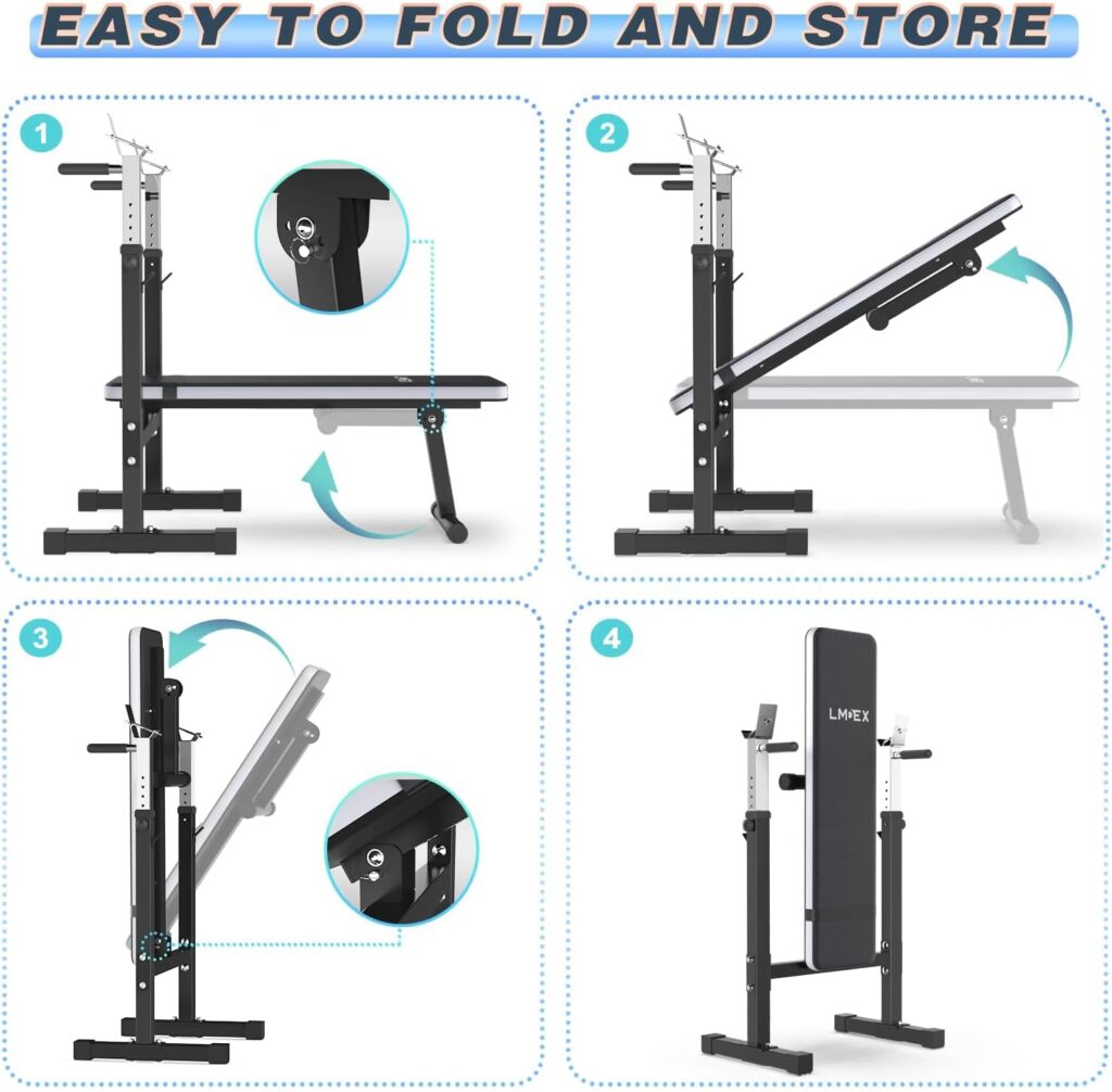 Lmdex Adjustable Weight Bench Press with Squat Rack Folding...