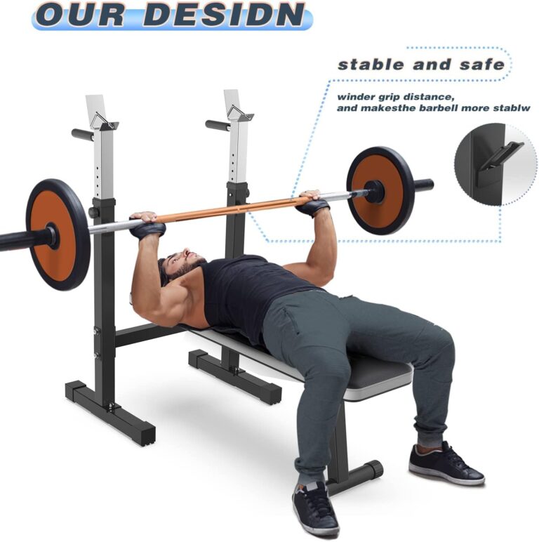 Lmdex Adjustable Weight Bench Press with Squat Rack Folding...