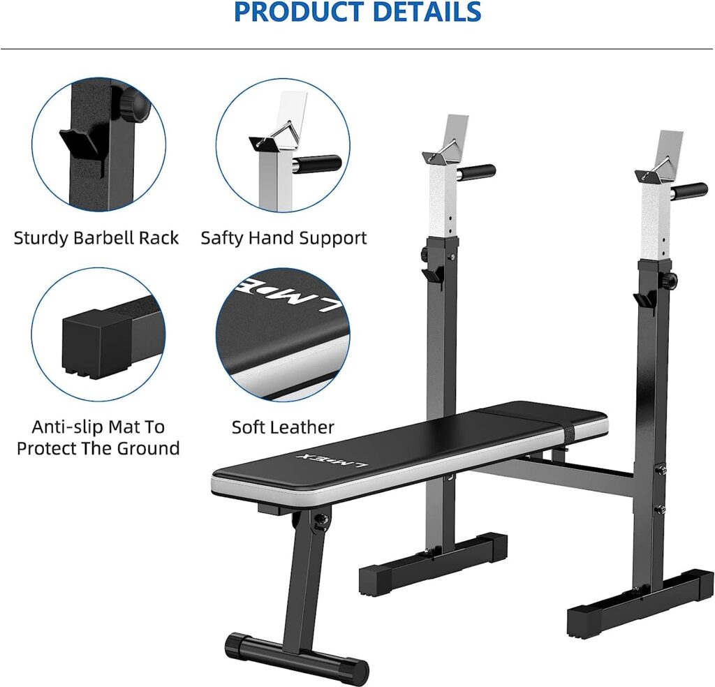 Lmdex Adjustable Weight Bench Press with Squat Rack Folding...
