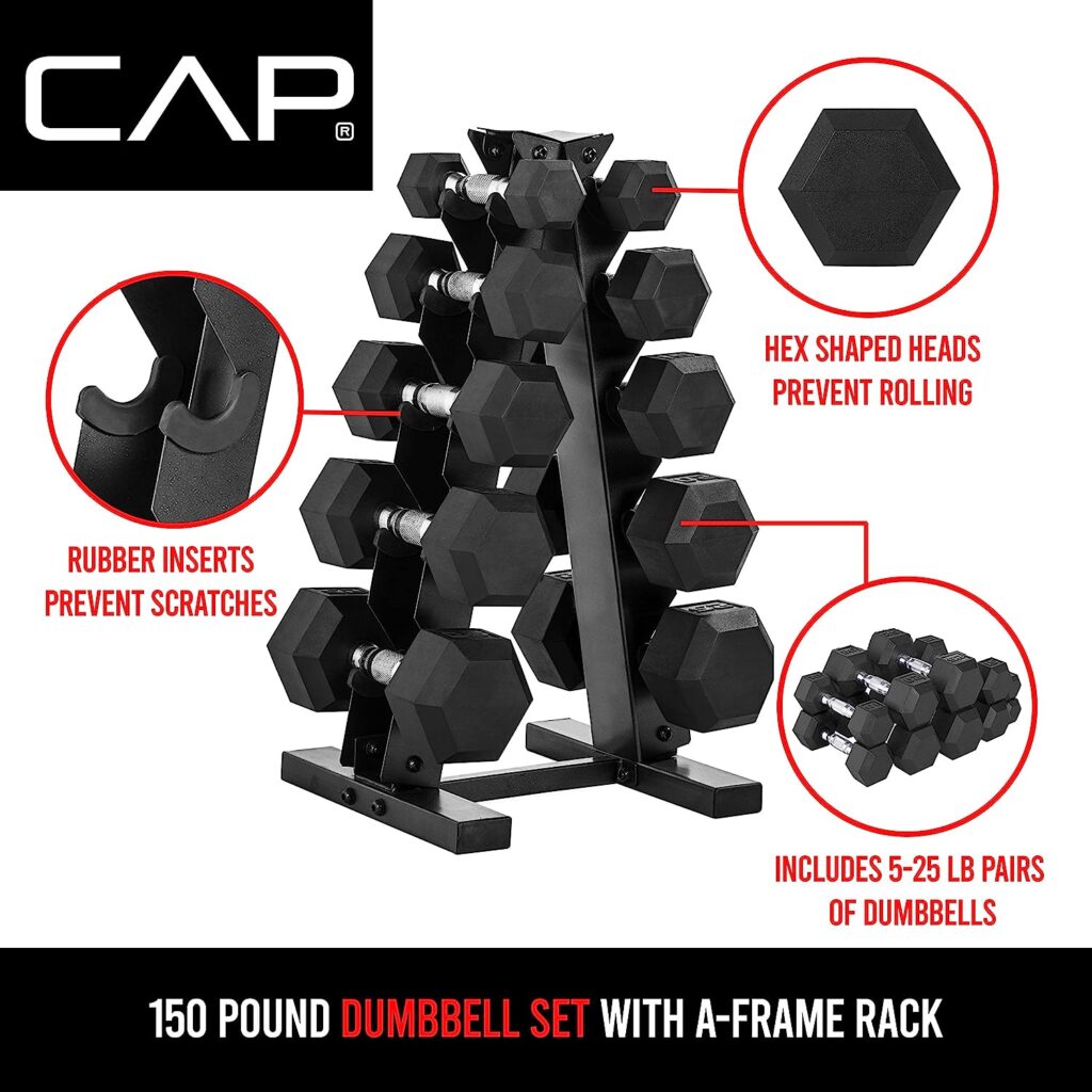 CAP Barbell 150 LB Dumbbell Set with Rack, Color Series - GYM READY ...