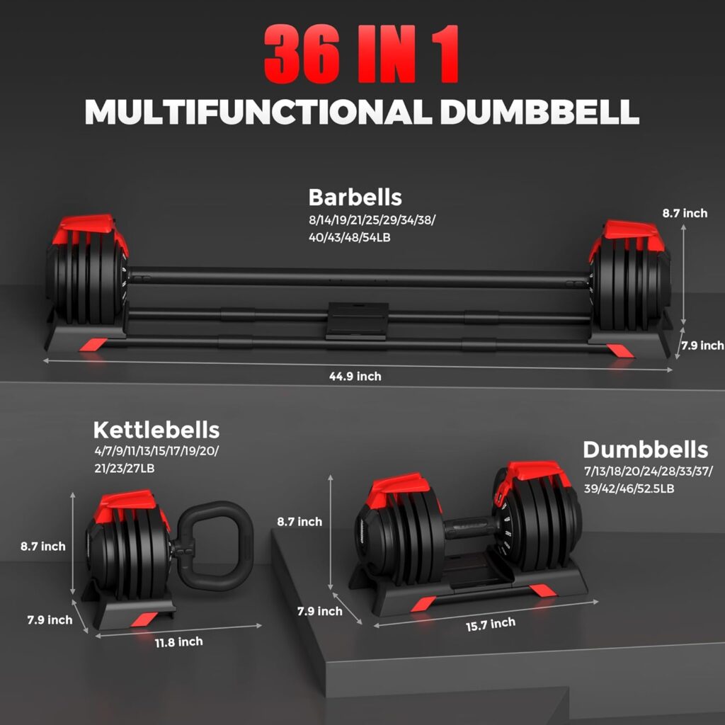 ONETWOFIT Adjustable Dumbbells 7-52.5lbs Single Dumbbell...