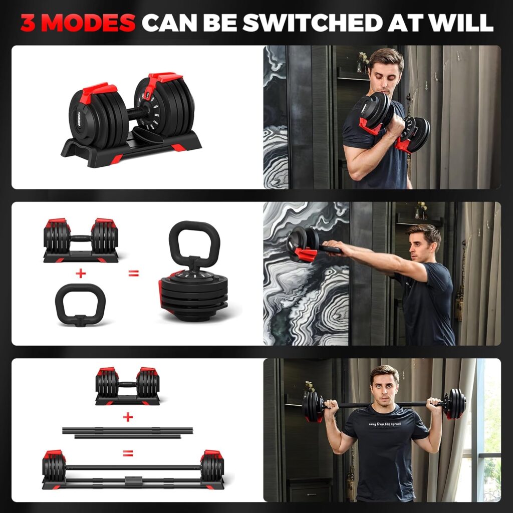 ONETWOFIT Adjustable Dumbbells 7-52.5lbs Single Dumbbell...