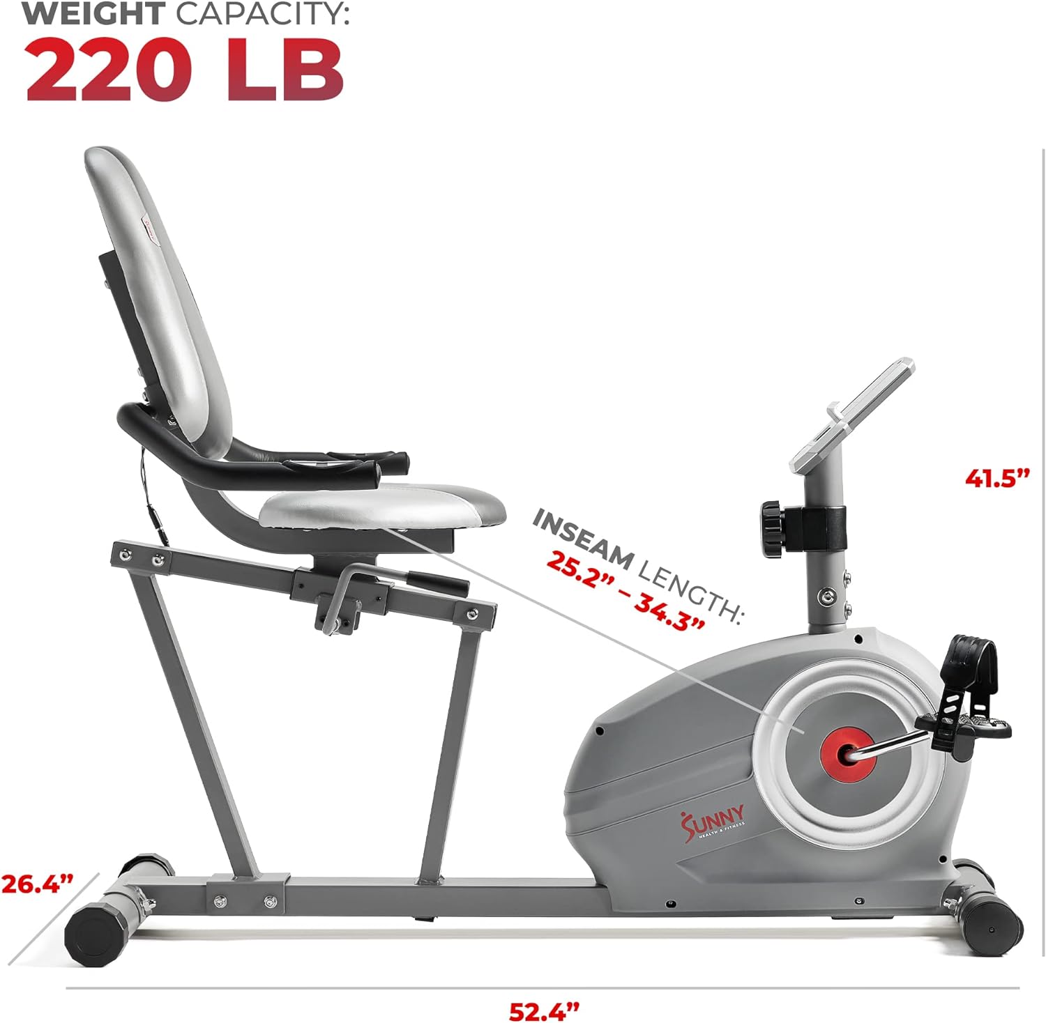 Sunny Health & Fitness Magnetic Recumbent Bike with Optional...