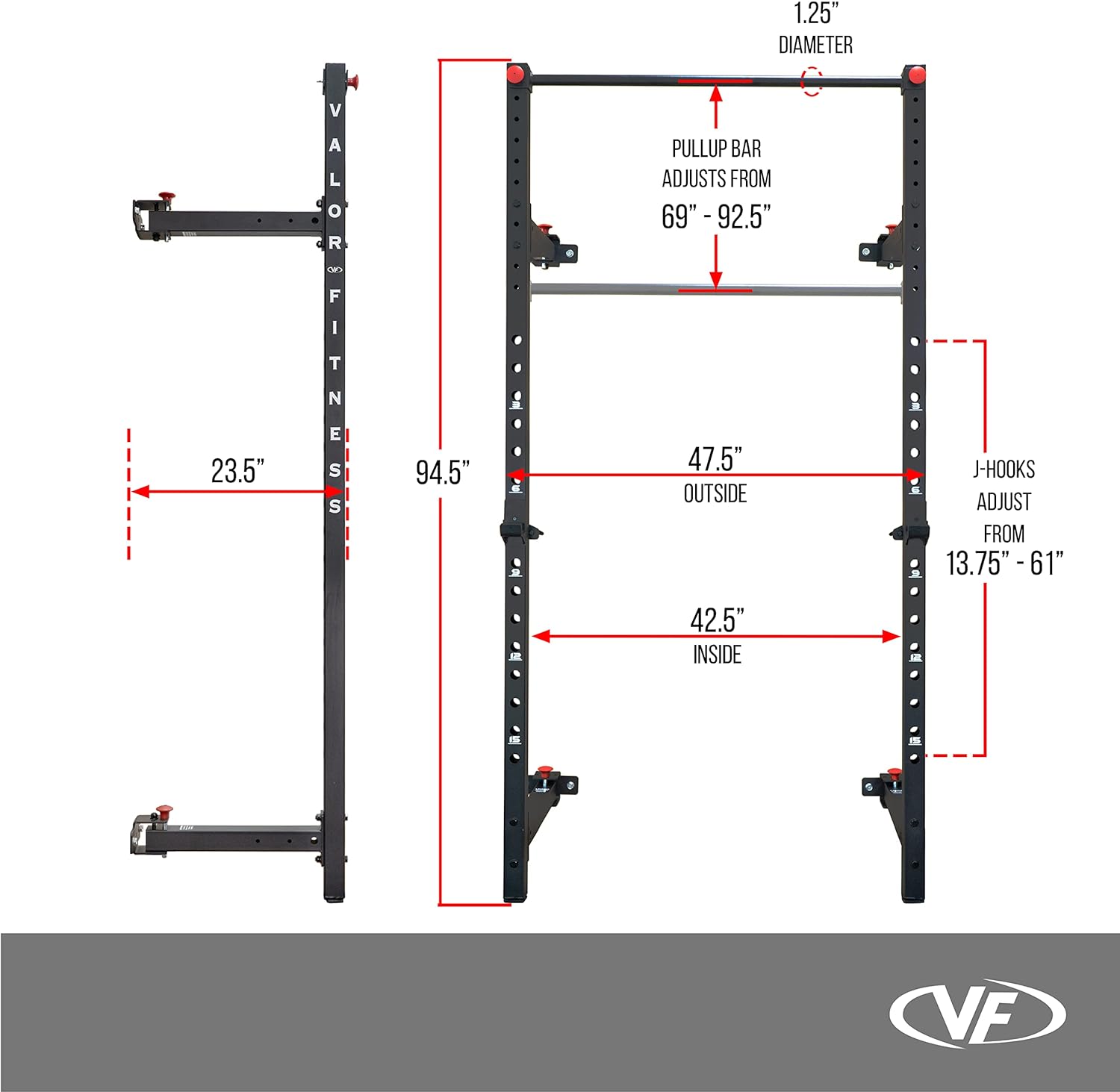 Valor Fitness Squat Rack With Pull Up Bar Wall Mount Folding 