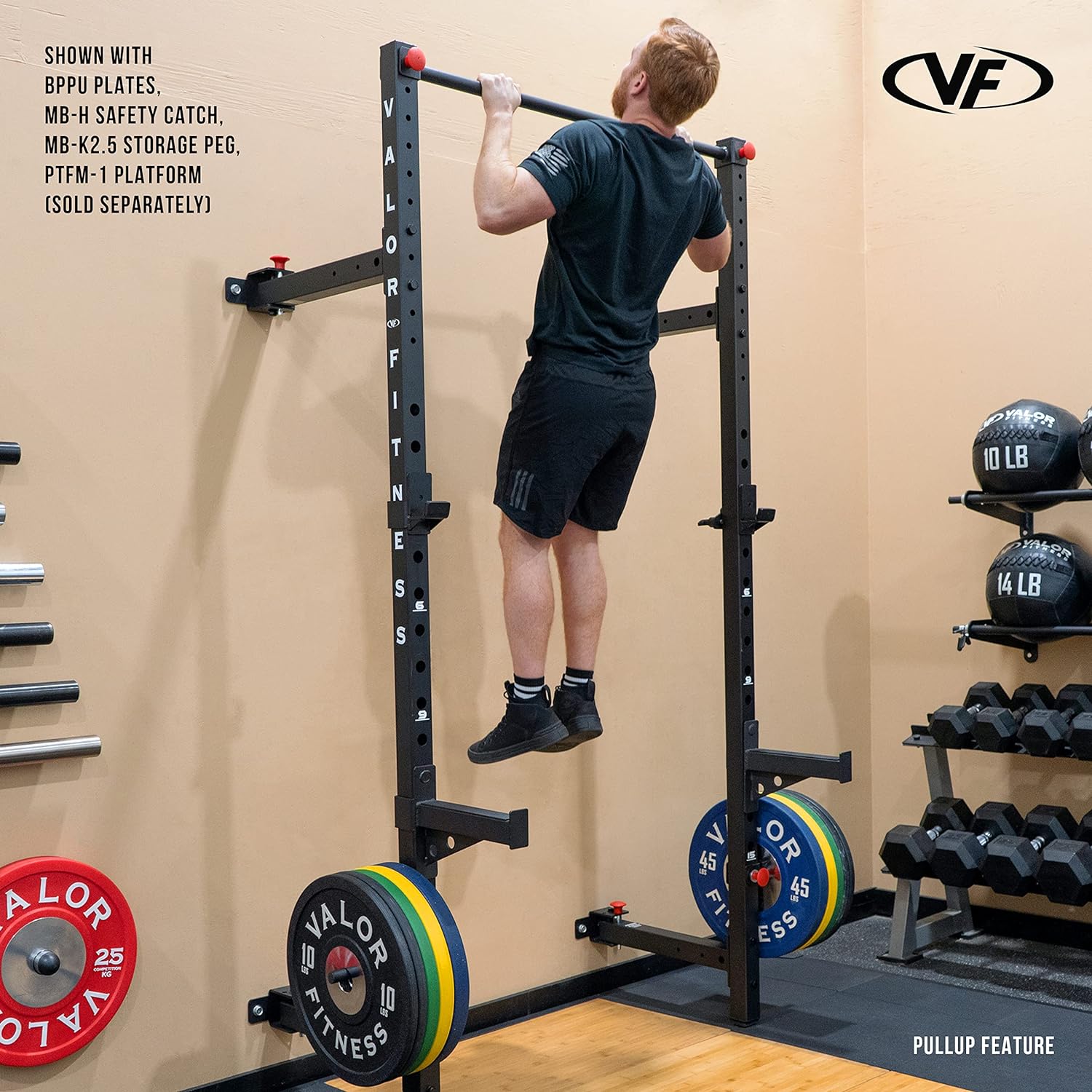 Valor Fitness Squat Rack With Pull Up Bar Wall Mount Folding 
